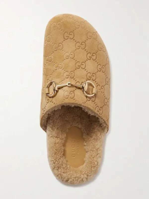 Gucci Sol Horsebit-Detailed Debossed Shearling-Trimmed Suede  display picture 1