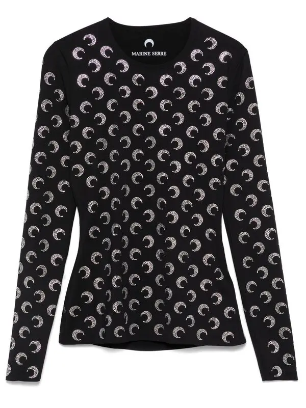 MARINE SERRE Crescent Moon Strass-embellished Top