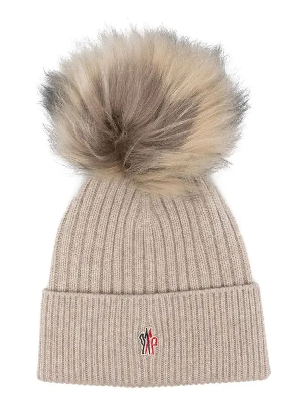 Moncler Cashmere Beanie With Pompom - Neutrals