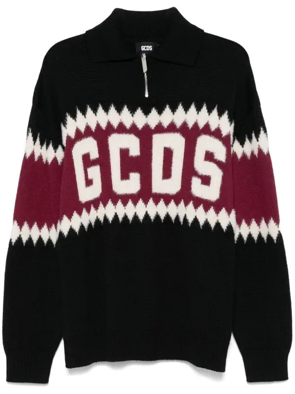 Gcds Logo-intarsia Sweater - Black