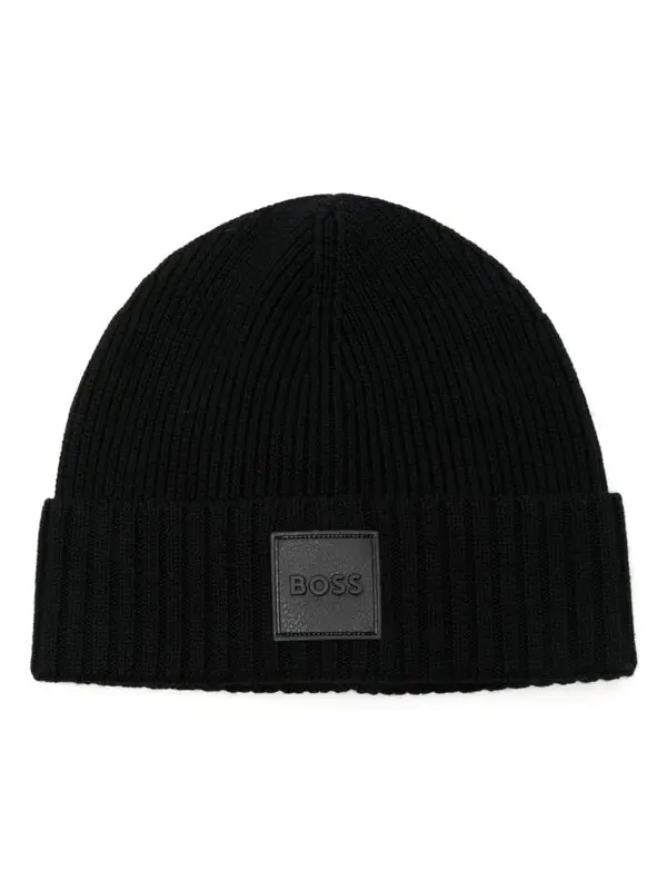 BOSS Logo-patch Beanie - Black