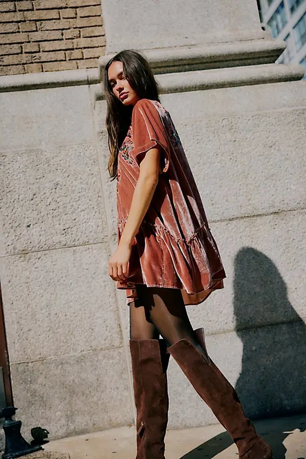 Free People Sweet Echoes Mini Dress - Cedar Wood Combo | Editorialist