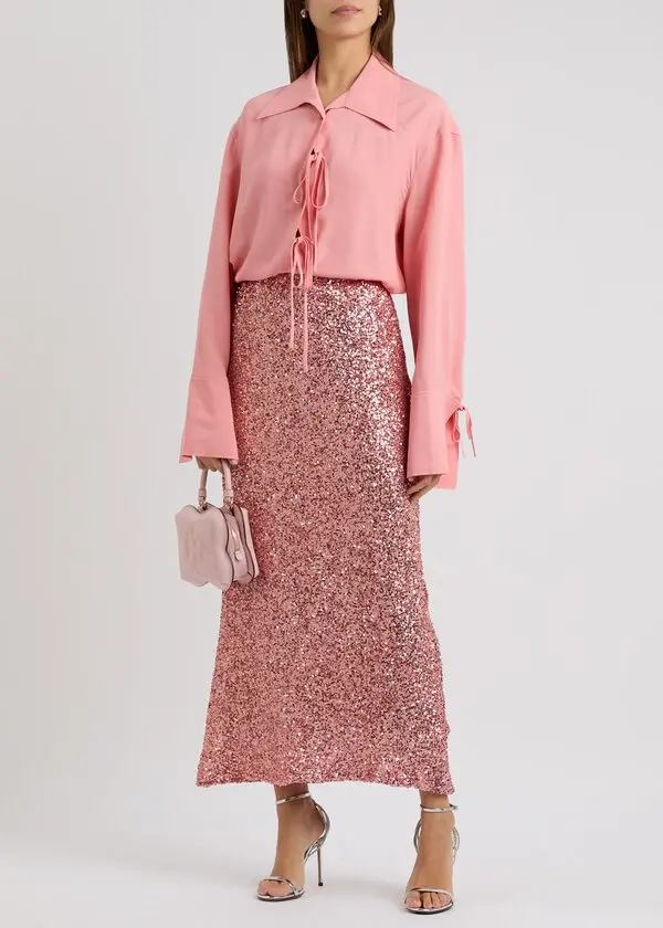 never fully dressed pink sequin skirt Never Fully Dressed Disc Sequin Midi Skirt in Pink