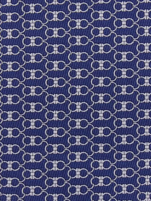 FERRAGAMO Gancini Print Silk Tie - Blue