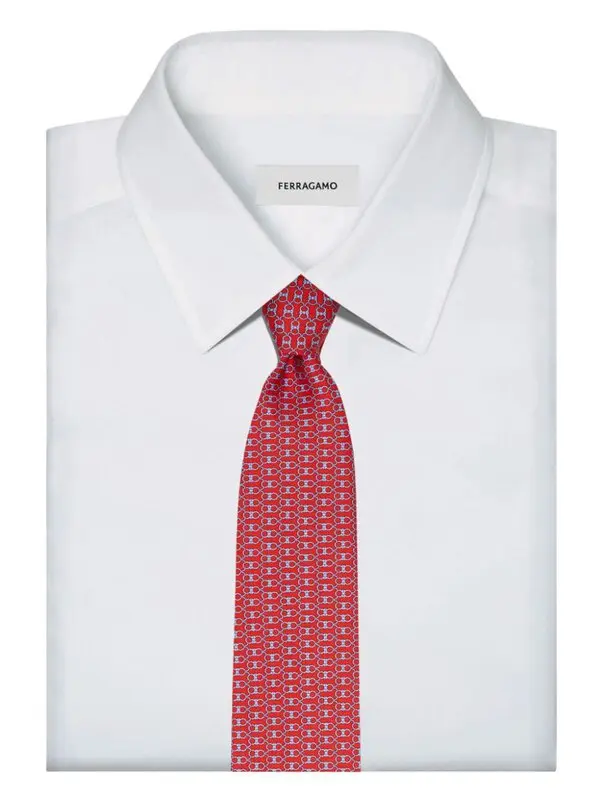 FERRAGAMO Gancini Print Tie - Red
