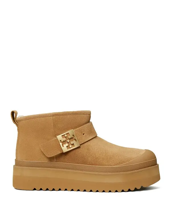 Tory Burch Shearling Lined Platform Boots - Chestnut