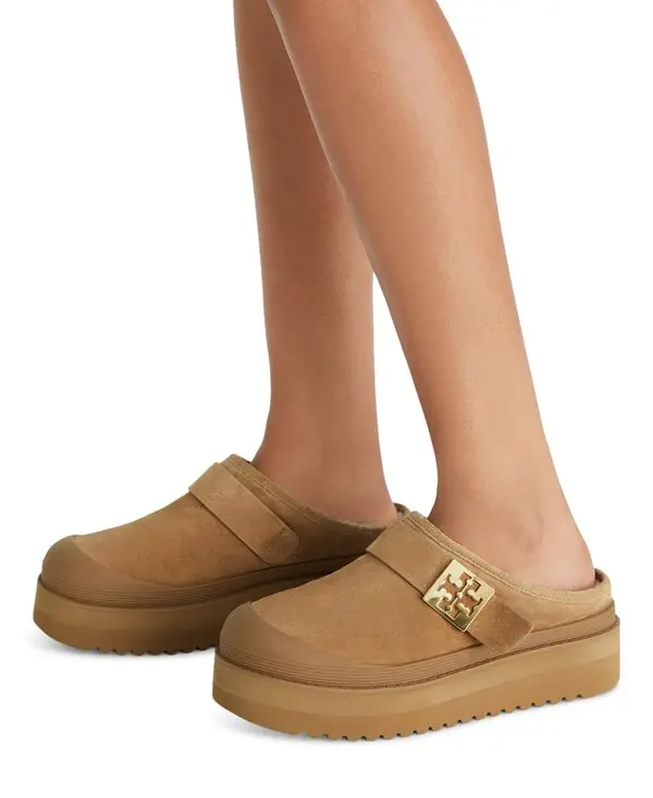 Tory Burch Mellow Shearling Lined Platform Clogs - Chestnut