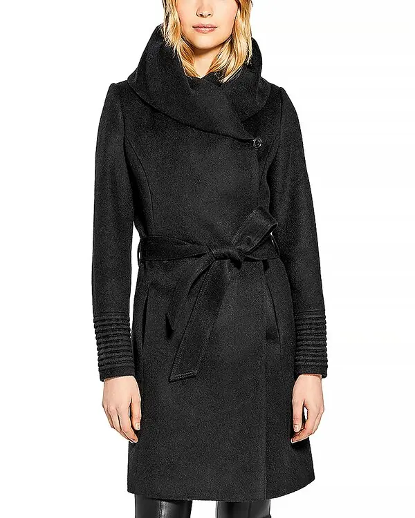 Sentaler Hooded Mid Length Wrap Coat - Black