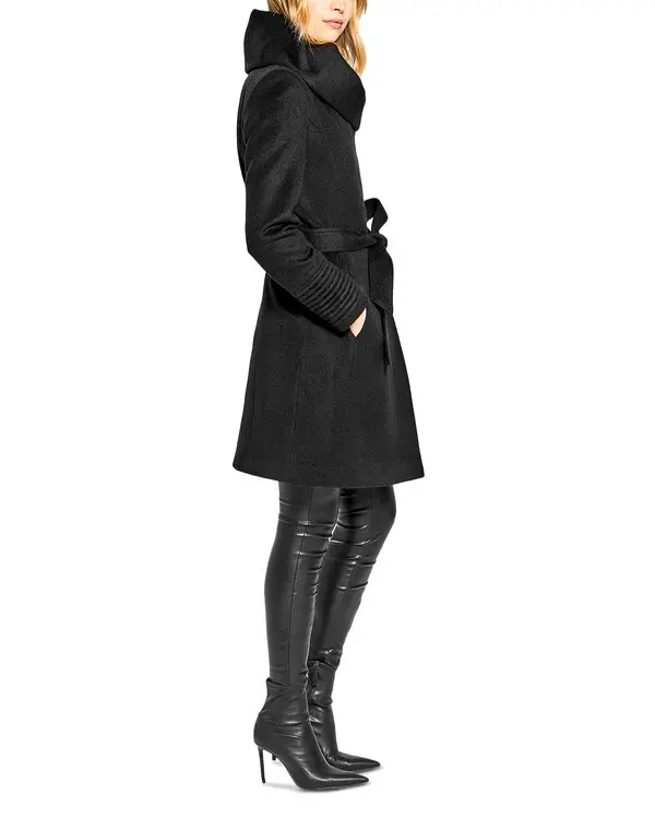 Sentaler Hooded Mid Length Wrap Coat - Black