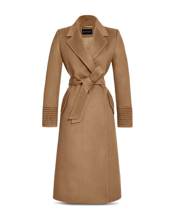 Sentaler Long Notched Collar Wrap Coat - Dark Camel