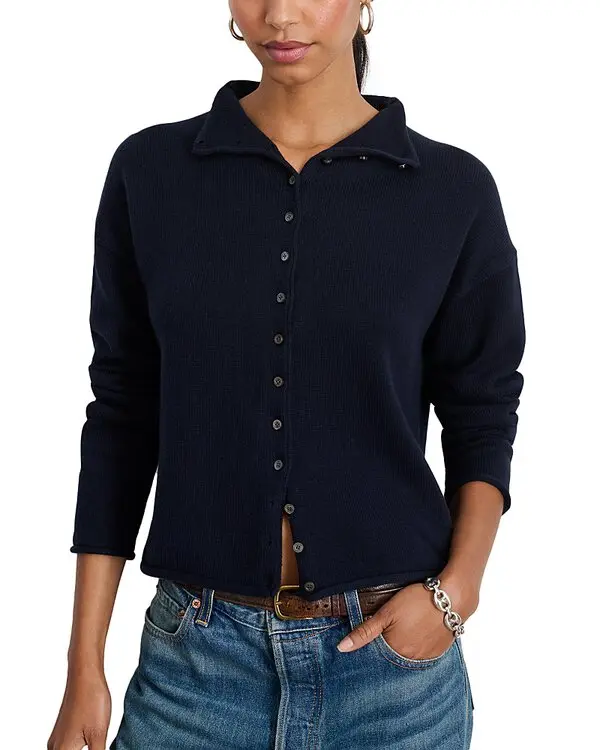 ALEX MILL Taylor Rollneck Cardigan - Navy
