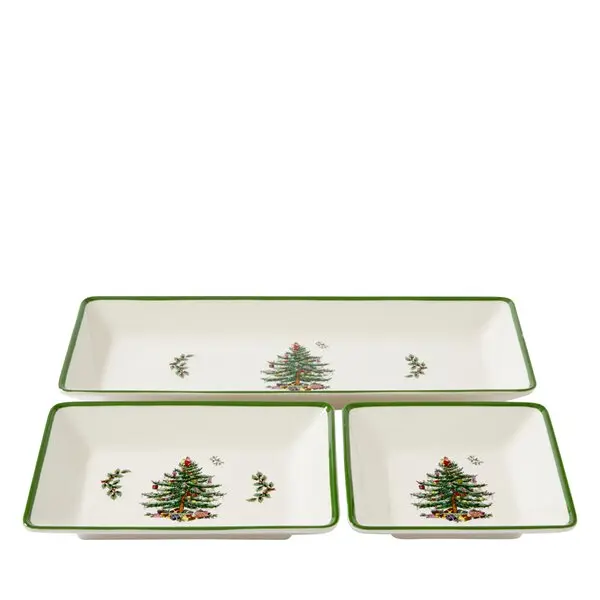SPODE Christmas Tree Traditional 3 Piece Nesting Tray Set