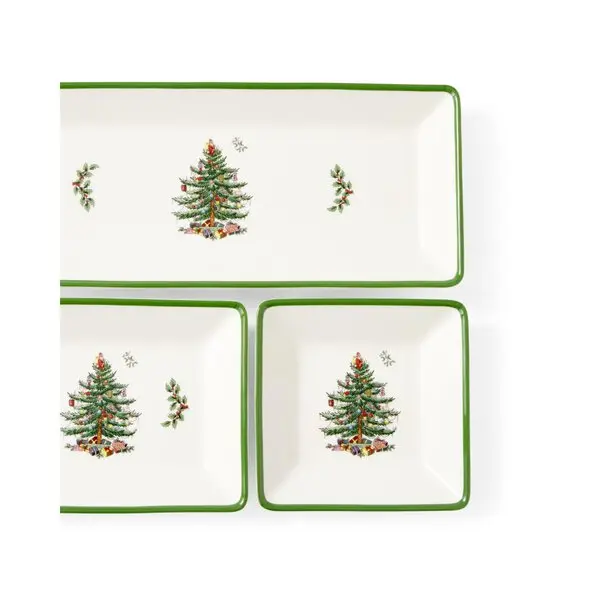 SPODE Christmas Tree Traditional 3 Piece Nesting Tray Set