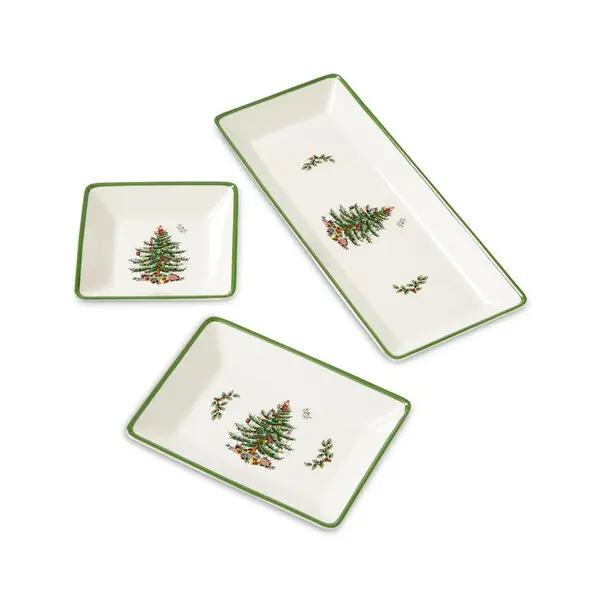 SPODE Christmas Tree Traditional 3 Piece Nesting Tray Set