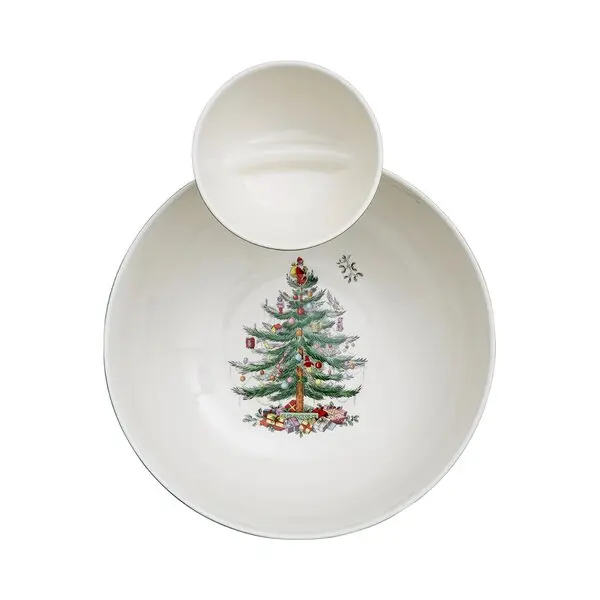 SPODE Christmas Tree Polka Dot Tiered Chip 'n Dip