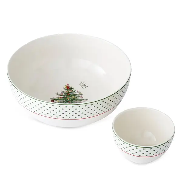 SPODE Christmas Tree Polka Dot Tiered Chip 'n Dip