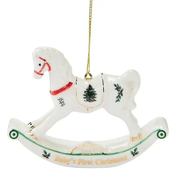 SPODE Christmas Tree Baby's First Horse Ornament 2024 - Green