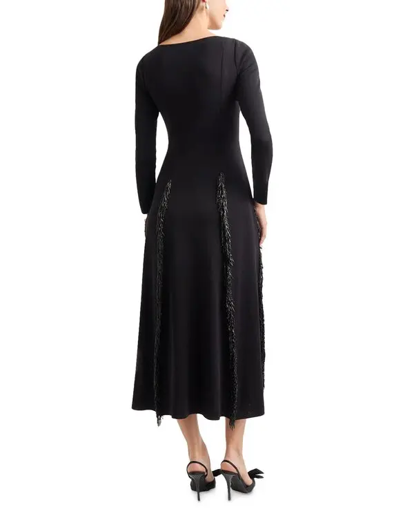 Misook Princess Seam Fringe Trim Knit Dress