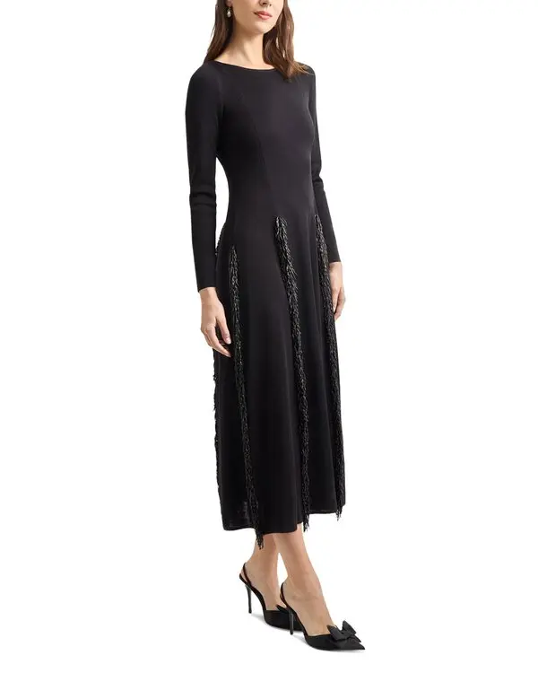 Misook Princess Seam Fringe Trim Knit Dress