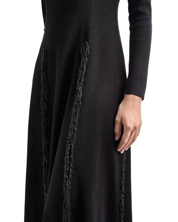 Misook Princess Seam Fringe Trim Knit Dress