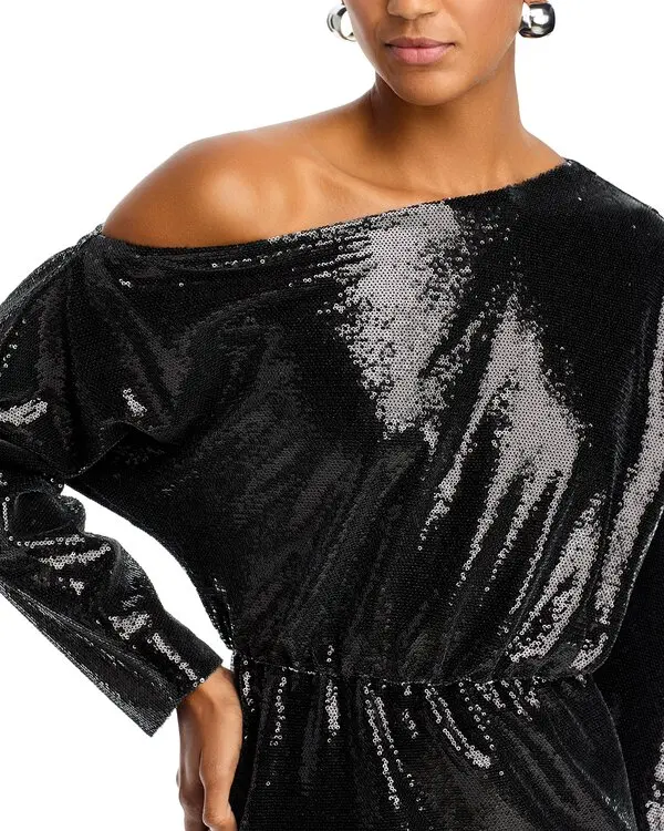 Misook Sequined One Shoulder Midi Dress