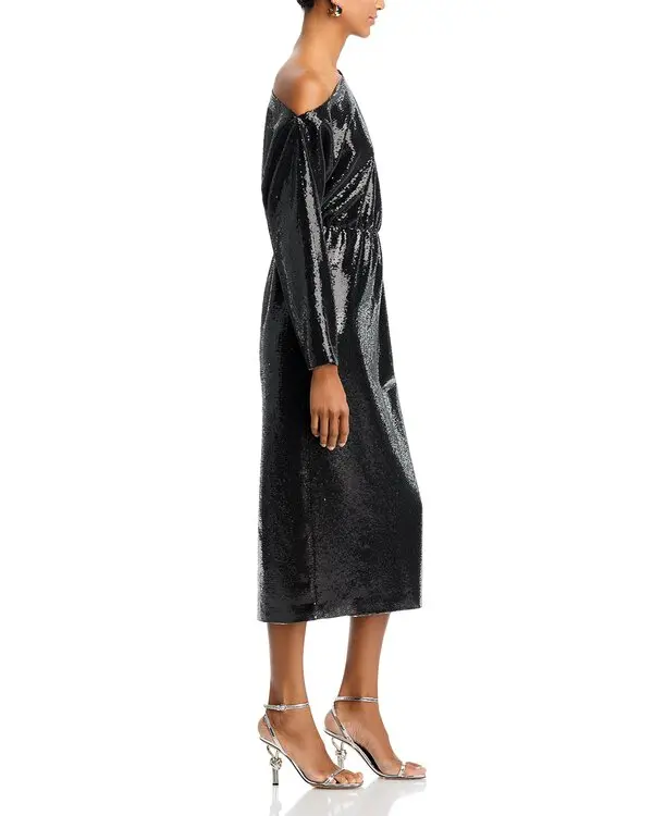 Misook Sequined One Shoulder Midi Dress