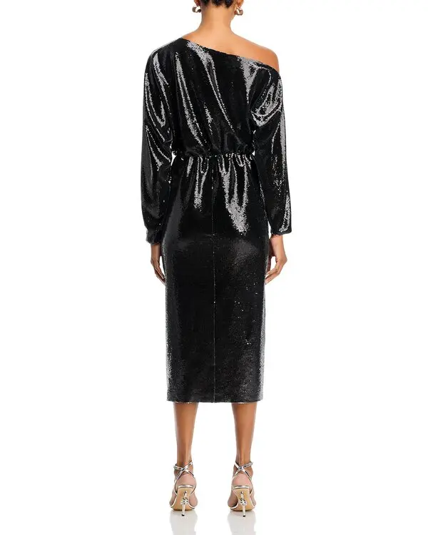 Misook Sequined One Shoulder Midi Dress