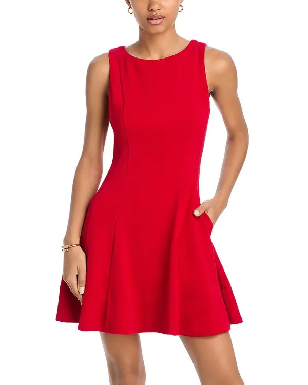Aqua Crepe Boatneck Mini Dress