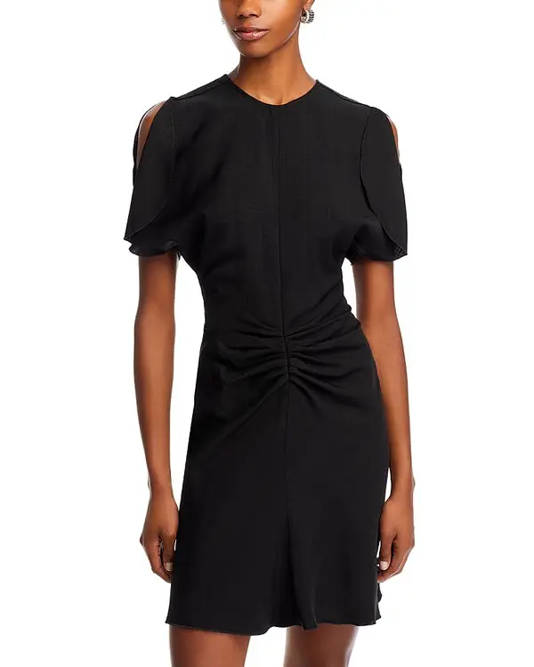 black shirred mini dress Shirred Plunge Mini Dress