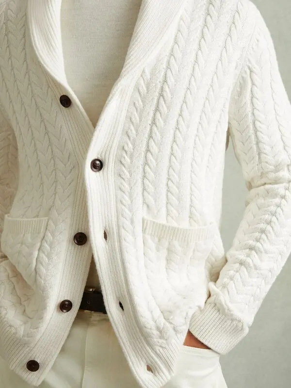 REISS Armitage Cabled Shawl-collar Cardigan