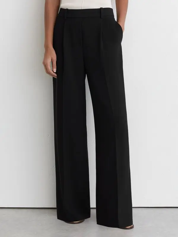 REISS Eden Tall Elasticated-waist Wide-leg Twill Trousers - Black