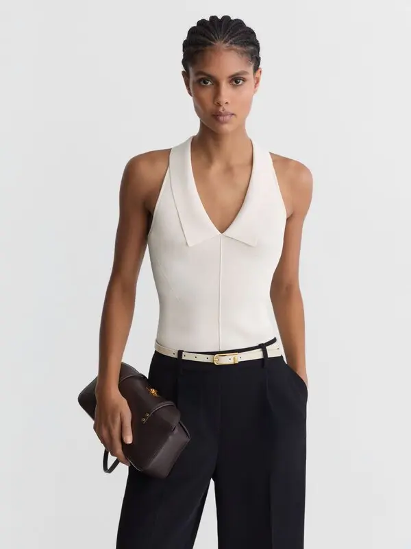 REISS Eden Tall Elasticated-waist Wide-leg Twill Trousers - Black