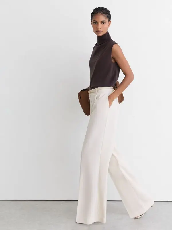 REISS Eden Elasticated-waist Trousers - Cream