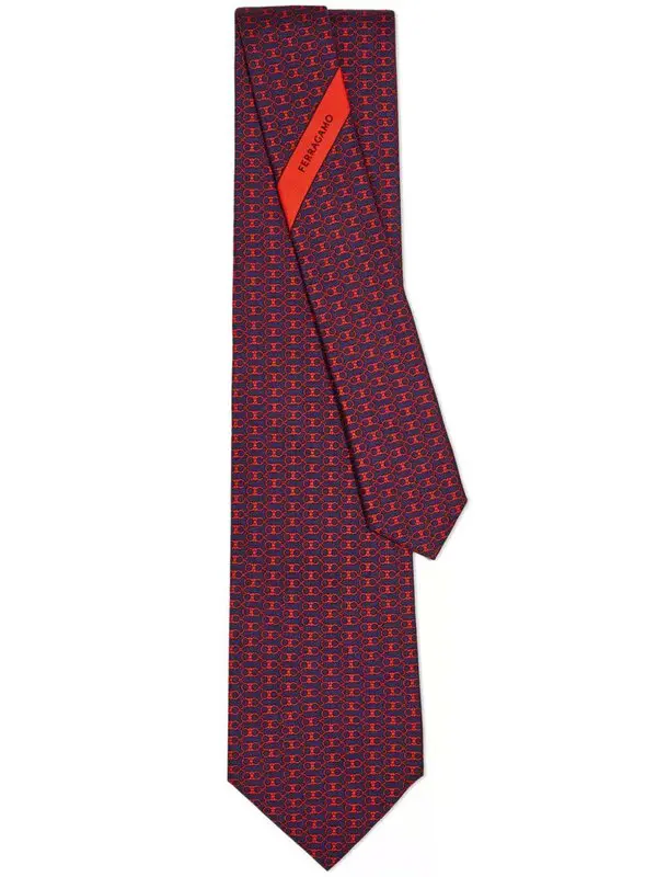 FERRAGAMO Gancini Silk Tie - Blue