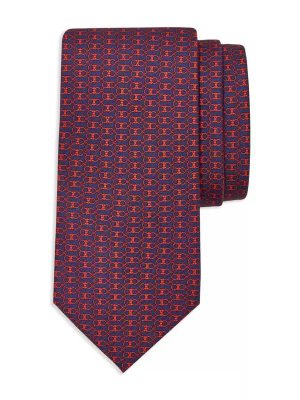FERRAGAMO Gancini Silk Tie - Blue