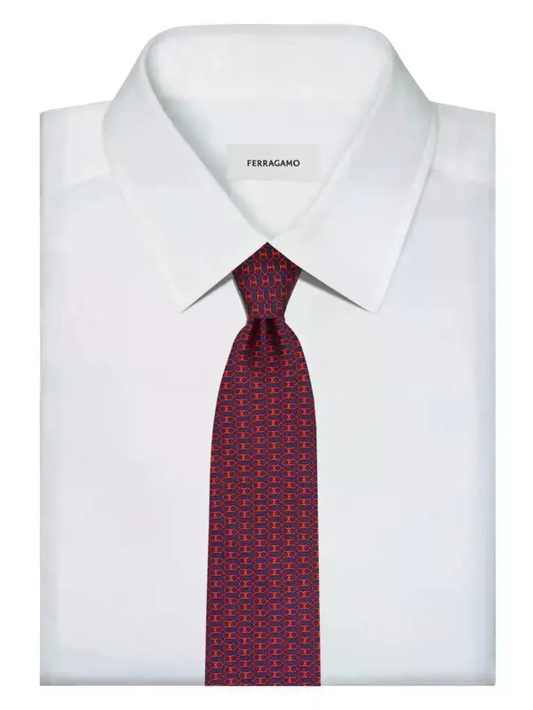 FERRAGAMO Gancini Silk Tie - Blue