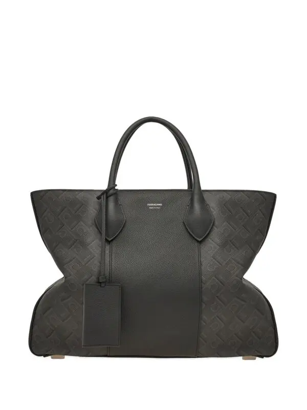FERRAGAMO Gancini Print Tote Bag - Black