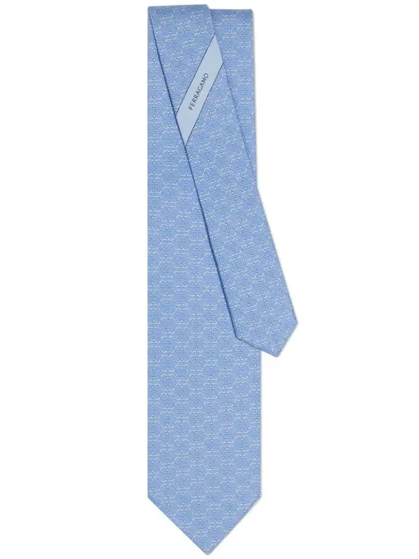 FERRAGAMO Gancini Print Tie - Blue