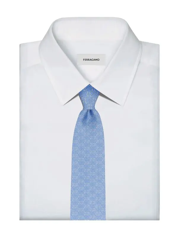 FERRAGAMO Gancini Print Tie - Blue