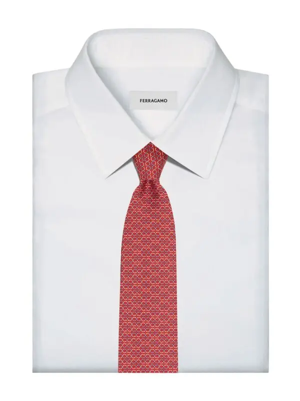 FERRAGAMO Gancini Print Neck Tie - Red