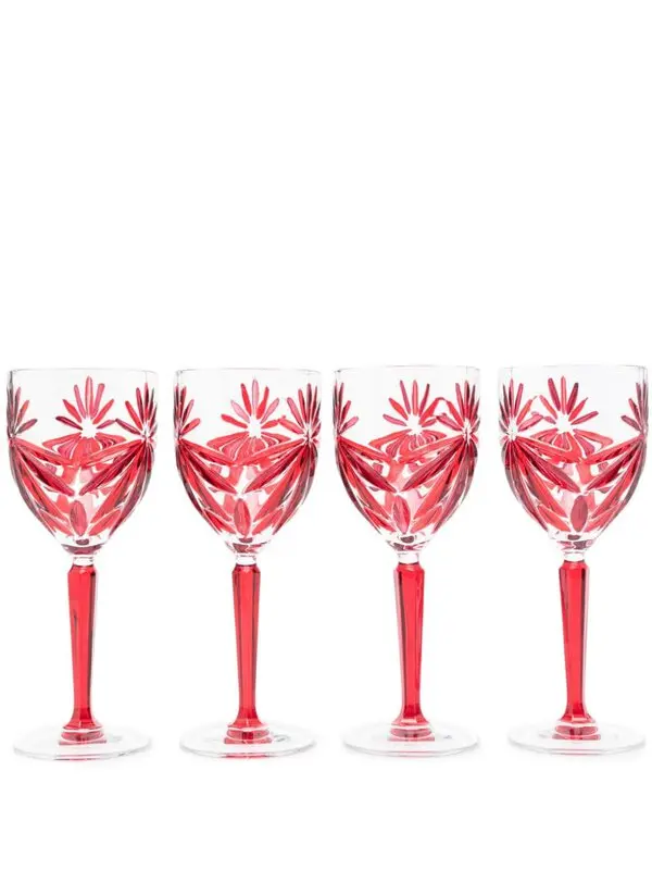 LES-OTTOMANS Stars Crystal Wine Glasses Set - Red
