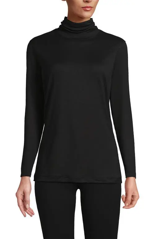 LANDS' END Baselayer Cozy Thermaskin Turtleneck Top - Black