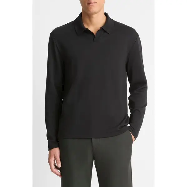 Vince Milano Stitch Johnny Collar Long Sleeve Polo - Black