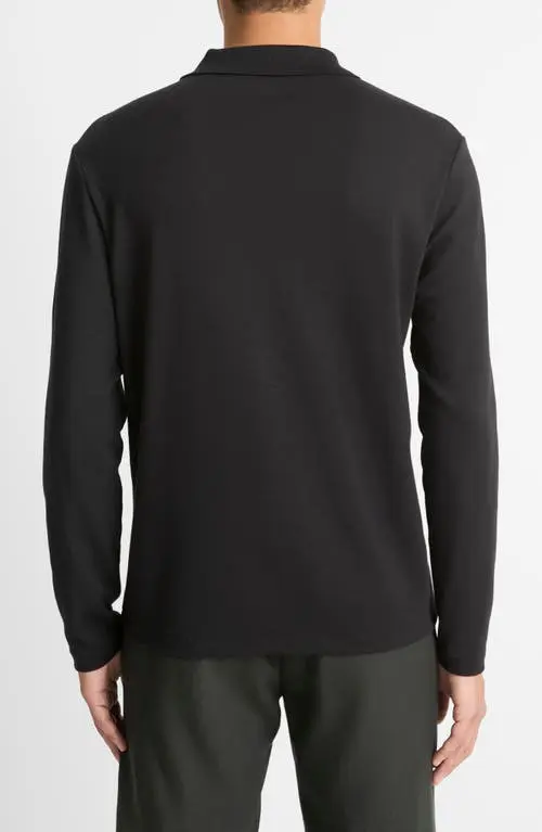 Vince Milano Stitch Johnny Collar Long Sleeve Polo - Black
