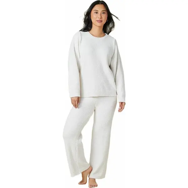 SOFTIES Solid Marshmallow Reverse Seam Crew Neck Lounge Set With Bracelet Sleeve - Almond