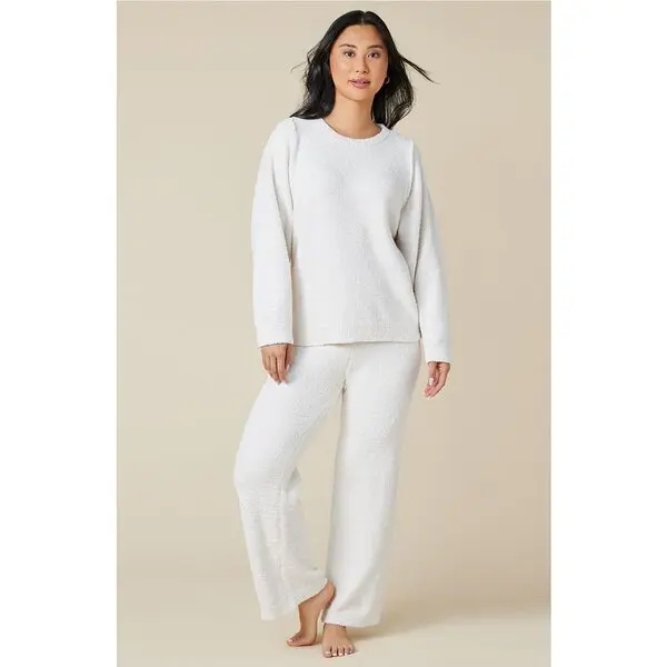 SOFTIES Solid Marshmallow Reverse Seam Crew Neck Lounge Set With Bracelet Sleeve - Almond