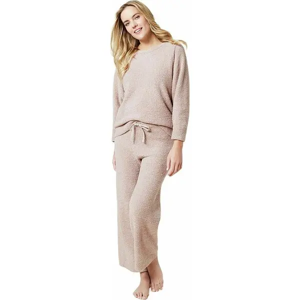 SOFTIES Solid Marshmallow Reverse Seam Crew Neck Lounge Set With Bracelet Sleeve - Coco