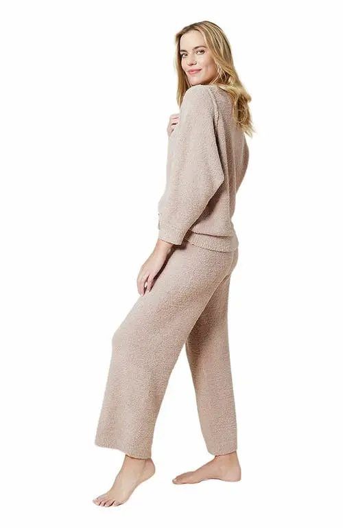SOFTIES Solid Marshmallow Reverse Seam Crew Neck Lounge Set With Bracelet Sleeve - Coco