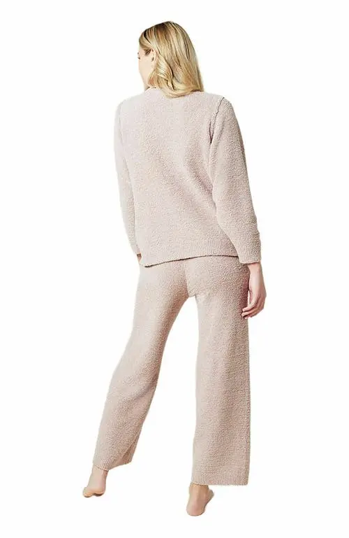 SOFTIES Solid Marshmallow Reverse Seam Crew Neck Lounge Set With Bracelet Sleeve - Coco