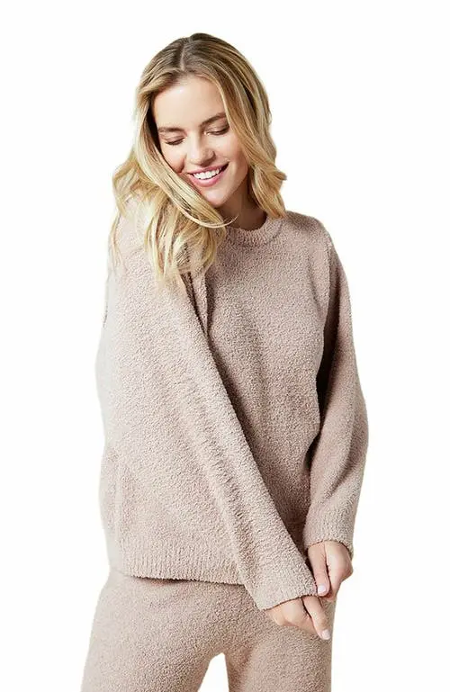 SOFTIES Solid Marshmallow Reverse Seam Crew Neck Lounge Set With Bracelet Sleeve - Coco
